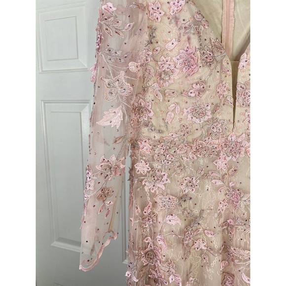 Mac Duggal | Dresses | Mac Duggal Embellished V Neck Illusion Long Sleeve A Line Gown Rose Size ...
